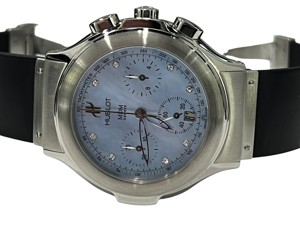 Mens Hublot Elegant Chronograph Mdm Bang Diamonds – Loucri Jewelers